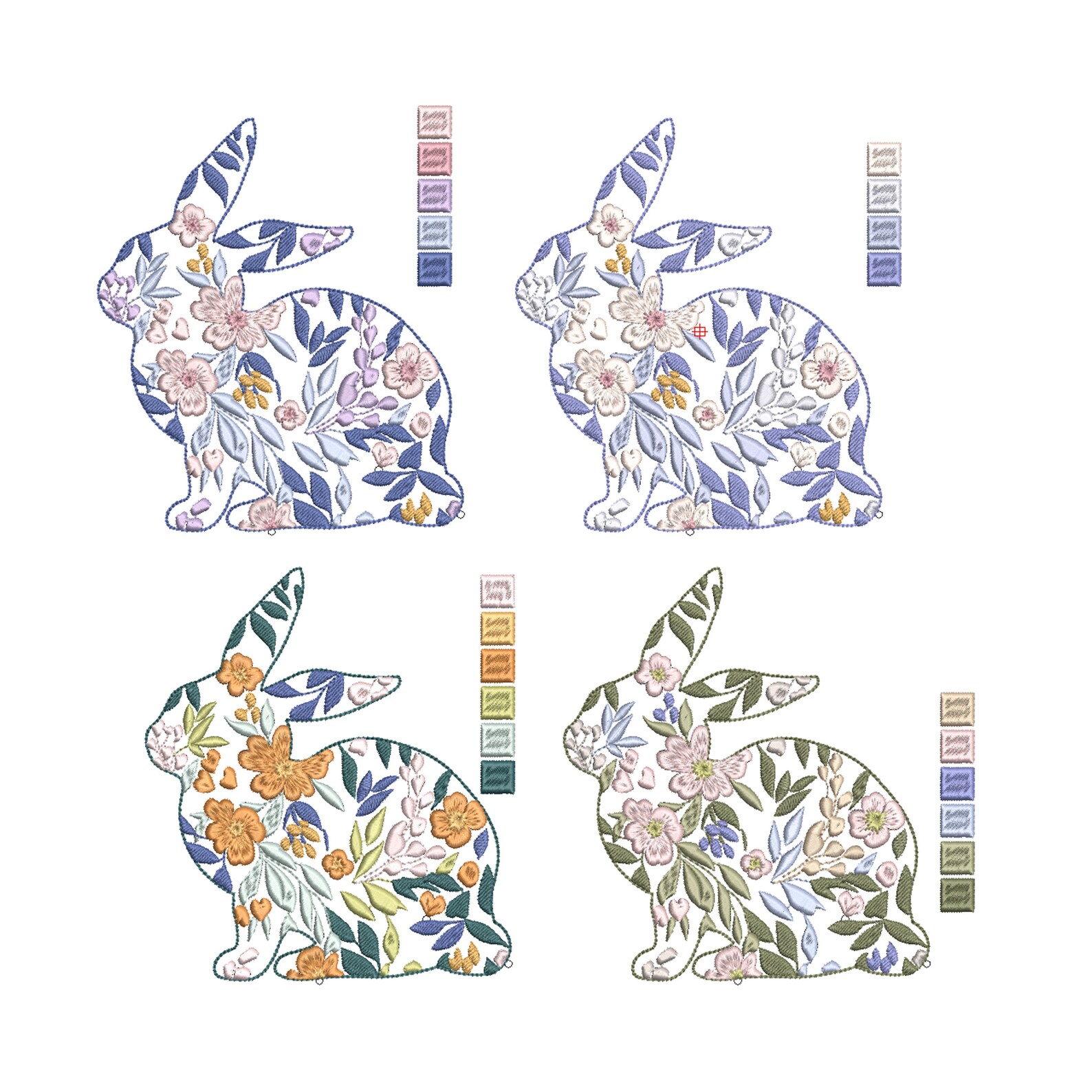 Easter Flower Bunny Machine Embroidery Design, Blue and White ...
