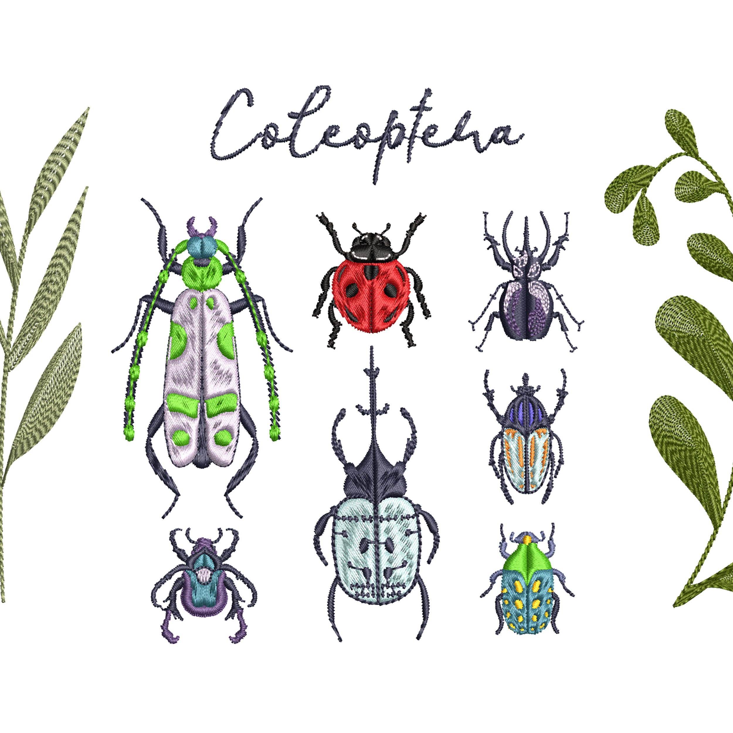 Beetle Insects Machine Embroidery Bugs Floral Botanical Flower Garden ...