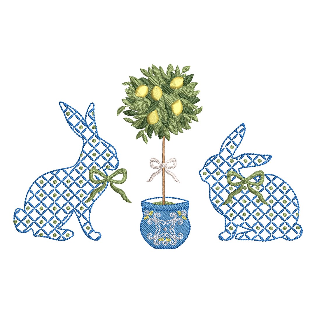 Adorable Easter Bunny Set for Machine Embroidery, Blue and White ...