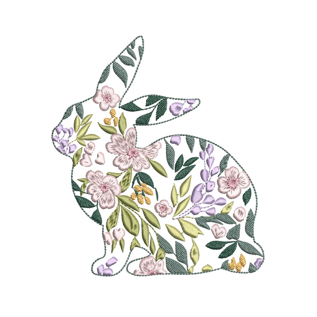 Easter Flower Bunny Machine Embroidery Design, Blue and White ...
