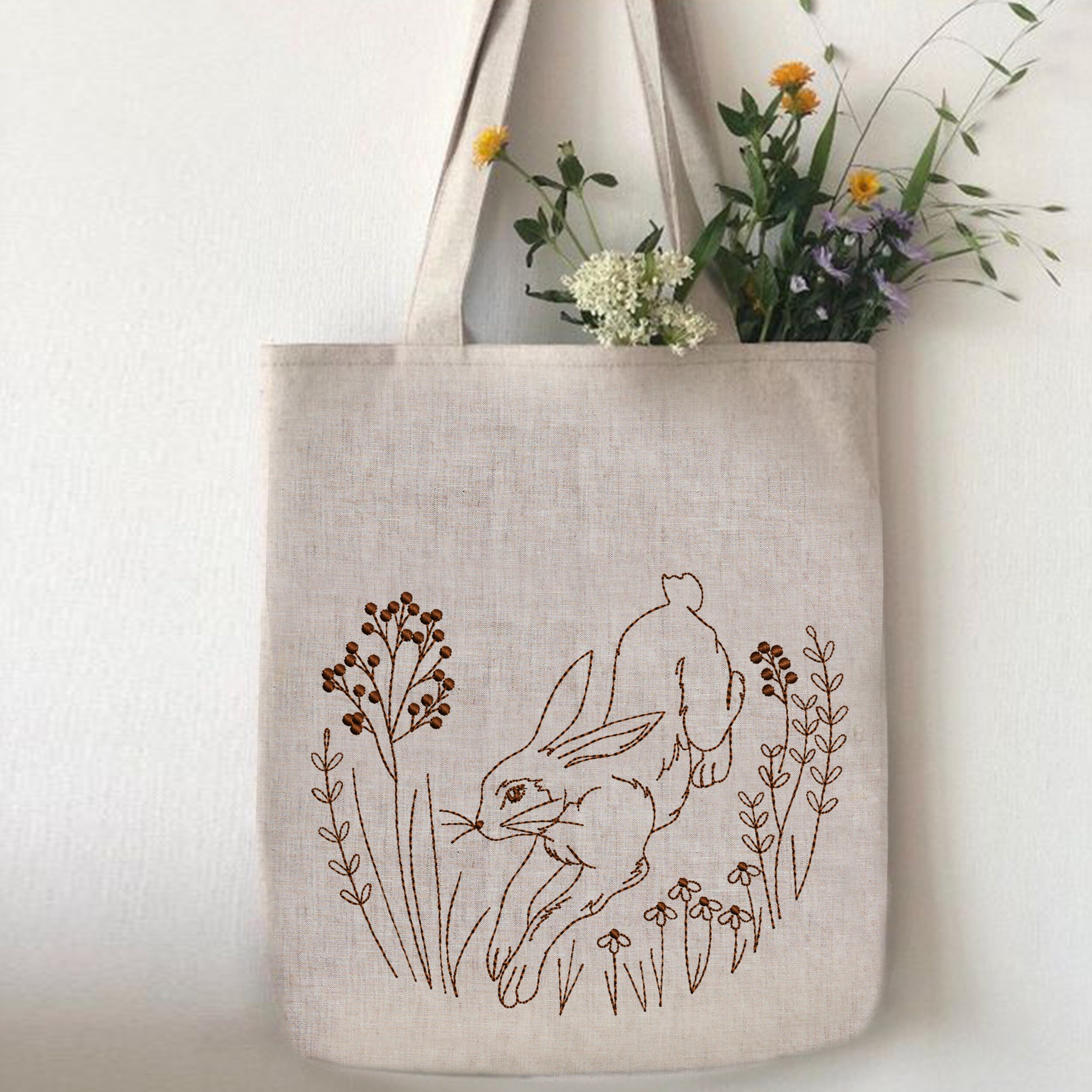 Forest Hare Machine Embroidery Design, Floral Easter Bunny Instant ...
