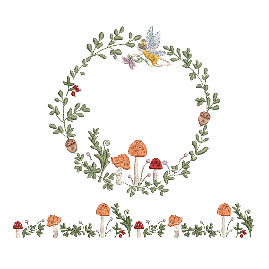 Mushroom Party Border and Wreath Machine Embroidery Design, Birth ...