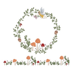Mushroom Party Border and Wreath Machine Embroidery Design, Birth ...