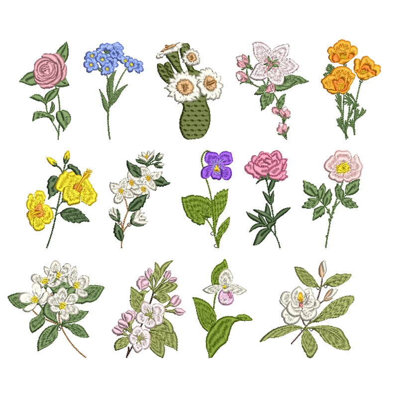 50 U.S. State Flowers Machine Embroidery Design, Flower Pattern Instant ...