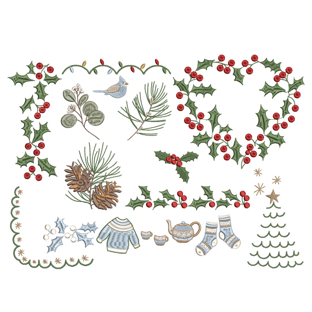 Lovely Christmas Machine Embroidery Bundle, Mistletoe Holly Botanical ...