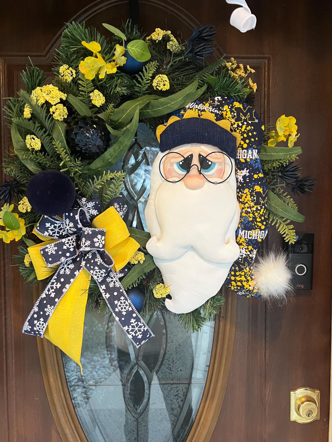 University of Michigan Christmas Wreath, U of M Santa Wreath, Michigan ...