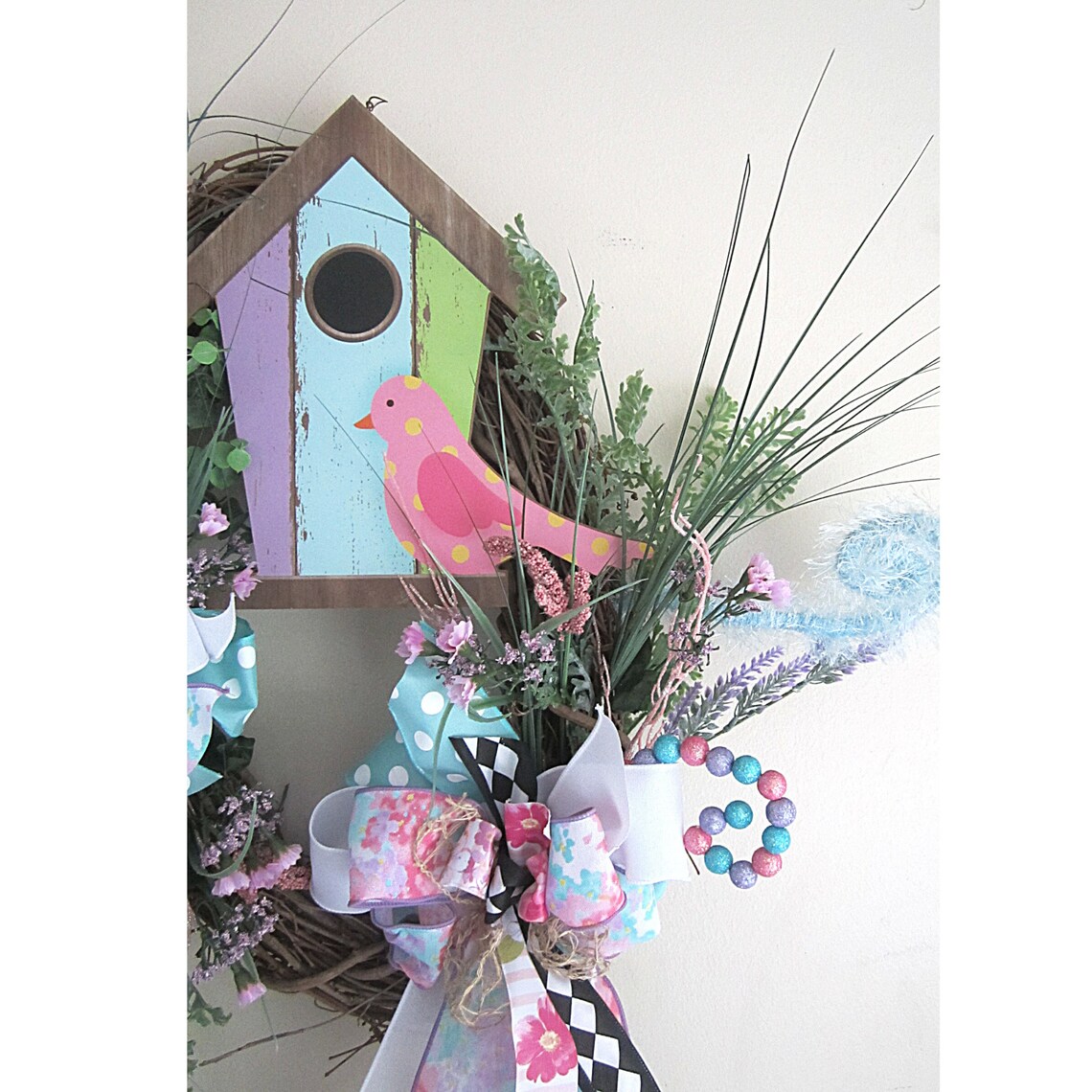 Birdhouse Wreath, Grapevine Oval Wreath, Birdhouse Front Door Decor ...