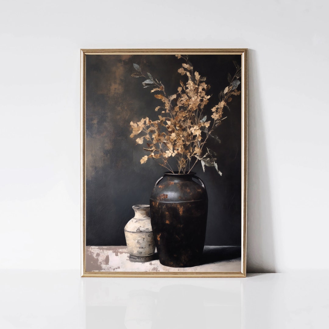 Rustic Botanical Painting | Dark Vintage Dry Branch Still Life | Moody ...
