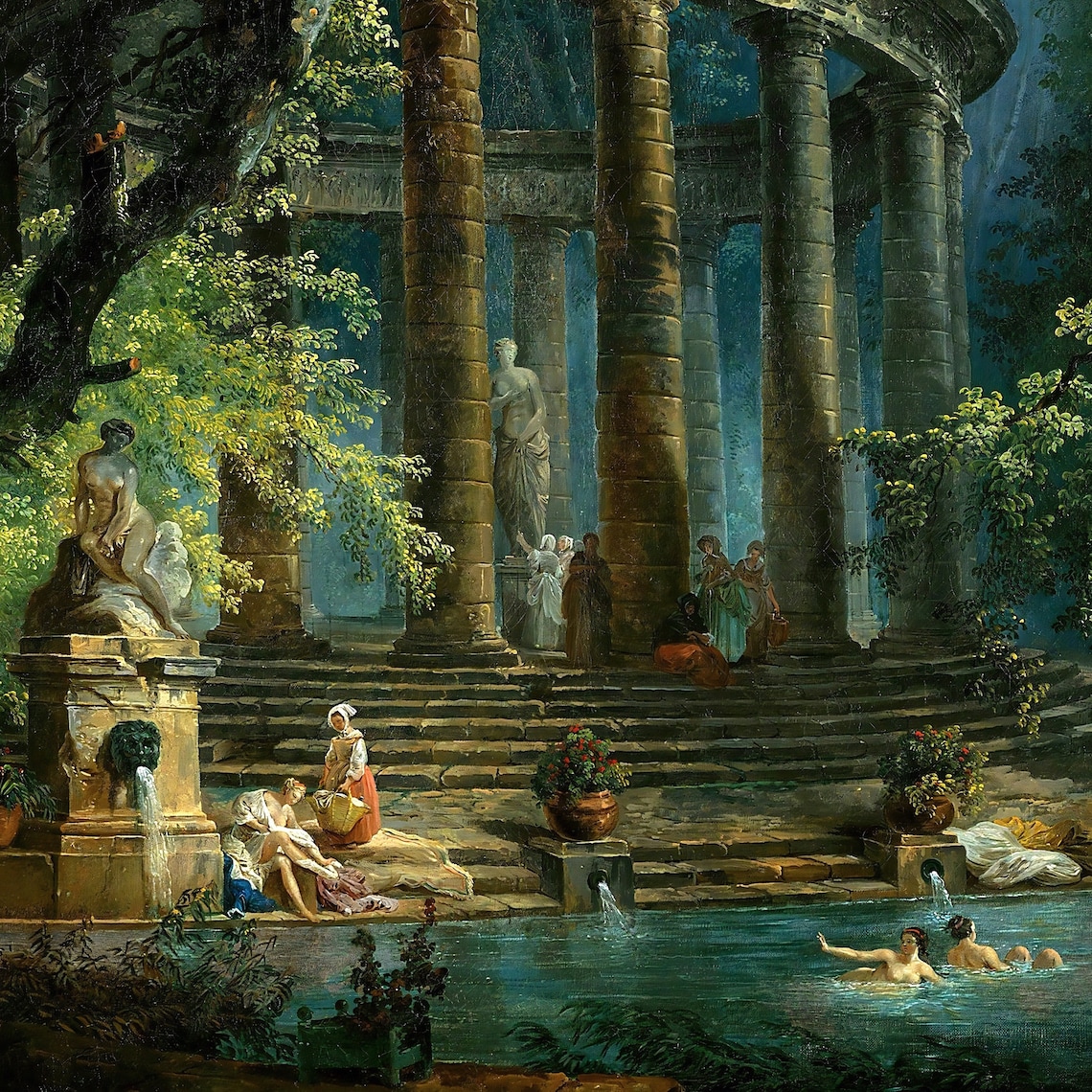 The Bathing Pool by Hubert Robert | Roman Ruins Painting | Classic Art ...