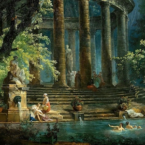 The Bathing Pool by Hubert Robert Roman Ruins Painting Classic Art ...