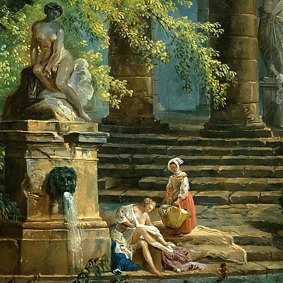 The Bathing Pool by Hubert Robert | Roman Ruins Painting | Classic Art ...