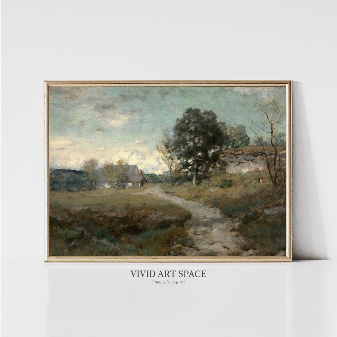 Rustic Country Landscape Painting Vintage Art Print Farmhouse Wall ...