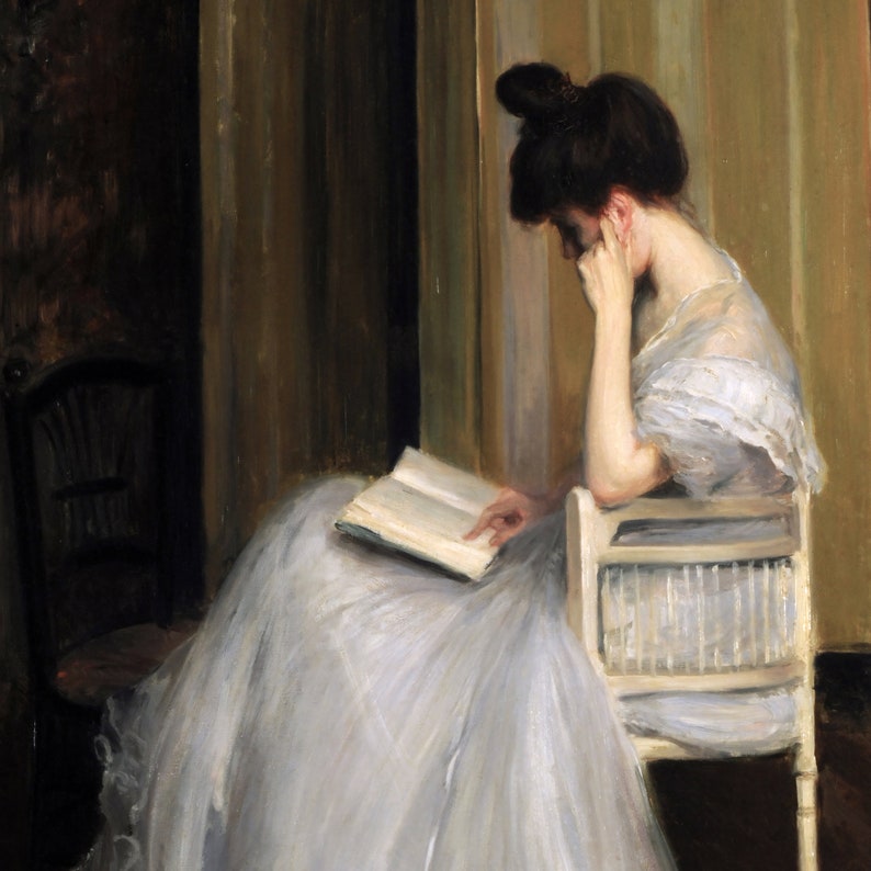 Woman Reading Painting Eclectic Vintage Wall Decor Moody - Etsy