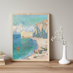 Claude Monet Etretat Beach | Impressionist Landscape Painting | Coastal ...