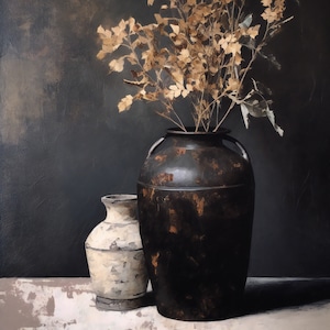 Rustic Botanical Painting | Dark Vintage Dry Branch Still Life | Moody ...