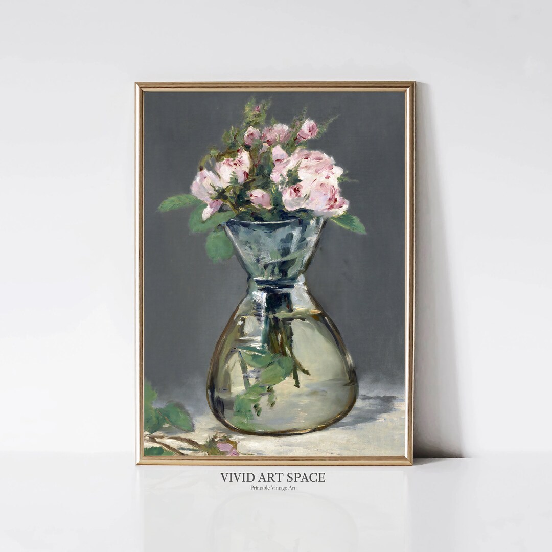 Pink Roses, Manet Impressionist Flower Painting Vintage Art Print ...