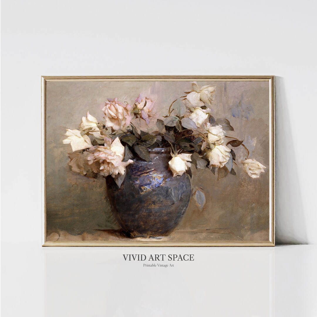 Rustic Rose Painting | Vintage Art Print | Flower Print | Pink Floral ...