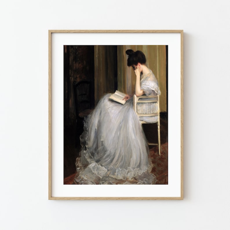 Woman Reading Painting Eclectic Vintage Wall Decor Moody - Etsy