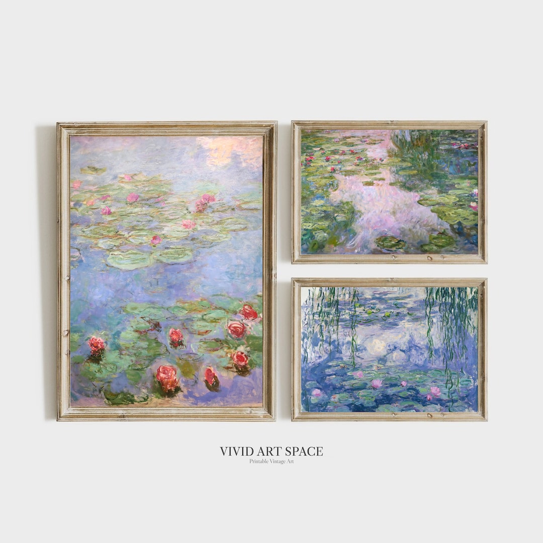 Claude Monet, Water Lilies Set of 3 | Impressionist Landscape Painting ...