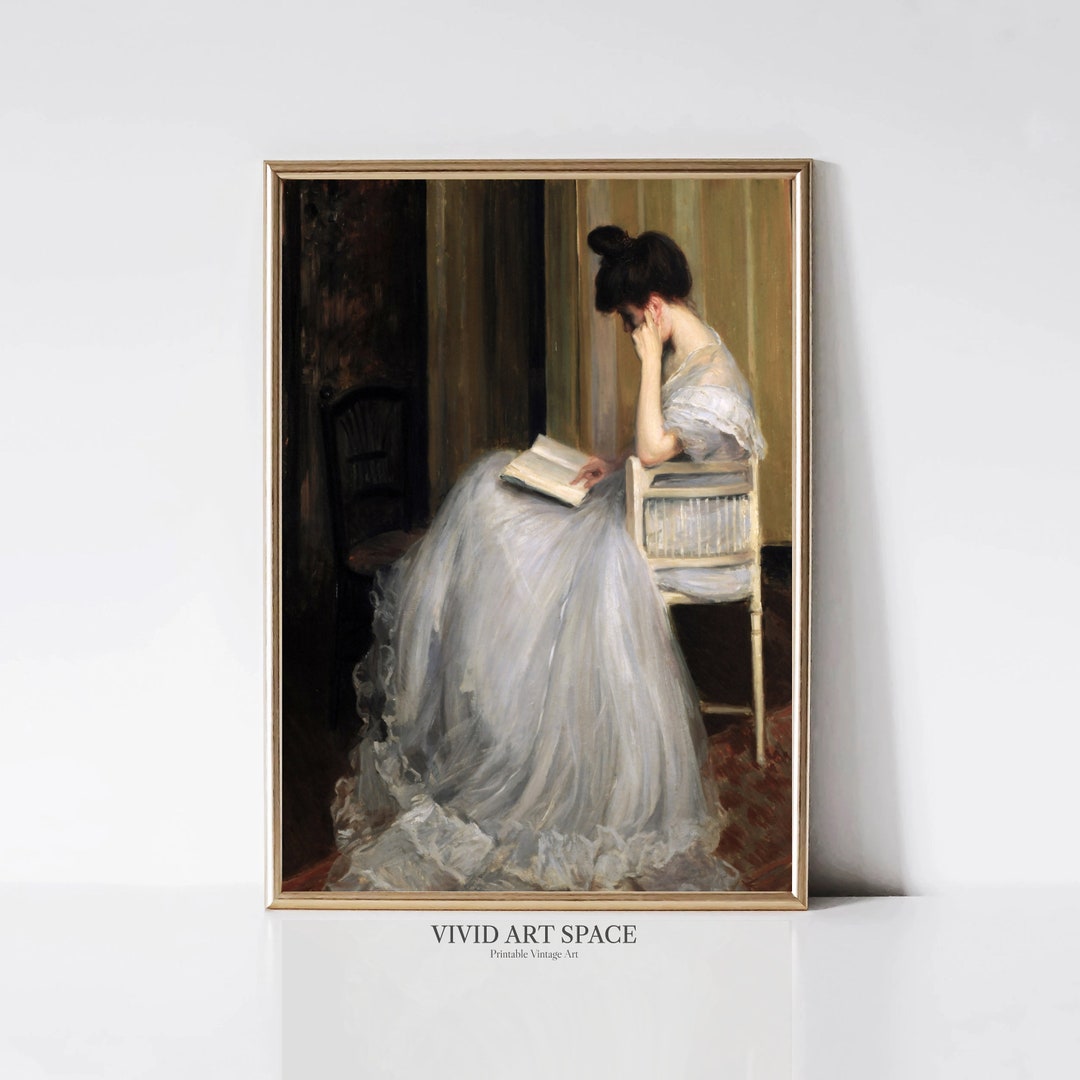 Woman Reading Painting | Eclectic Vintage Wall Decor | Moody Printable ...