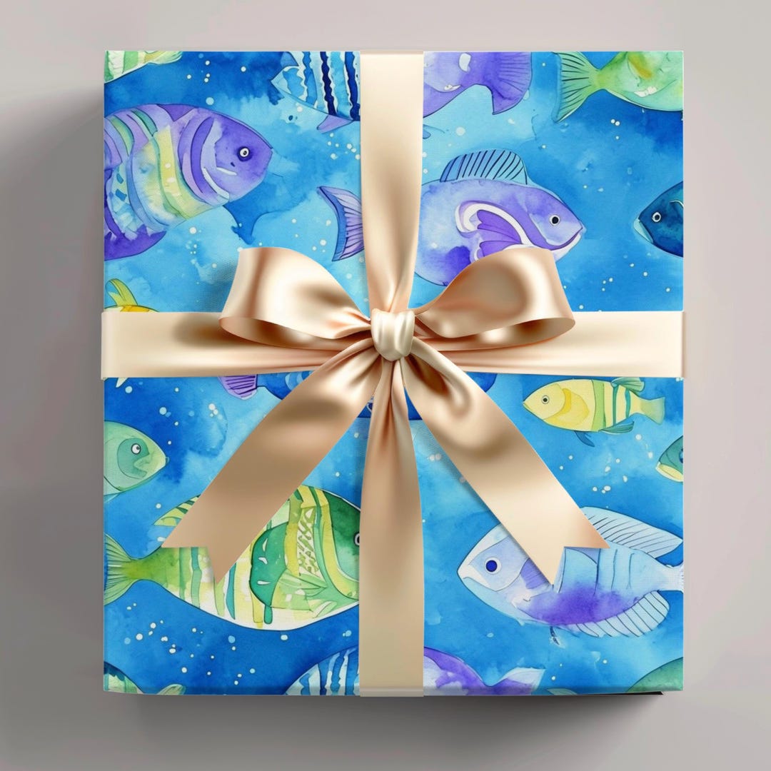 Fish Wrapping Paper Roll, Watercolor Fish Gift Wrap, Fisherman Wrapping ...