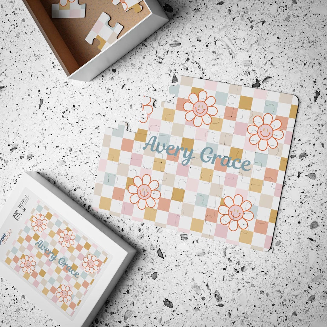 Kids' Puzzle, Checkered Board Smiley Face Personalized Puzzle, 30-piece ...