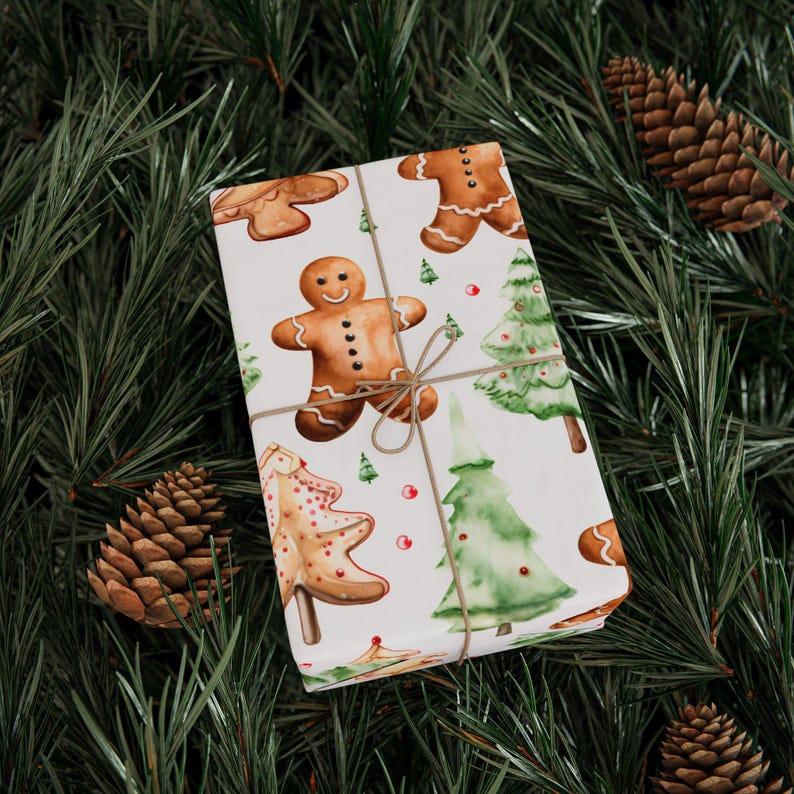 Gingerbread Man Wrapping Papers, Christmas Gift Wrap, Holiday Packaging ...