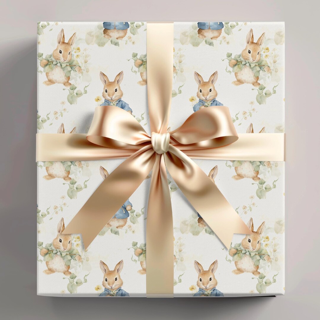 Vintage Rabbit Wrapping Paper Roll, Baby Shower Gift Wrap, Bunny ...