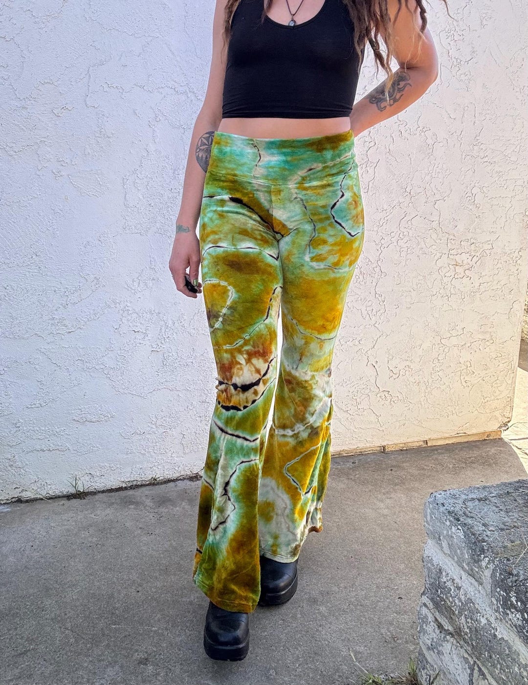 XS Reverse Tie-dye Velvet Bell Bottoms: Electric Green Mega Flares - Etsy