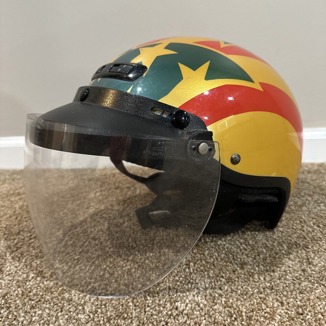 Vintage Motorcycle Helmet Captain America Stars Stripes Gold Evel ...
