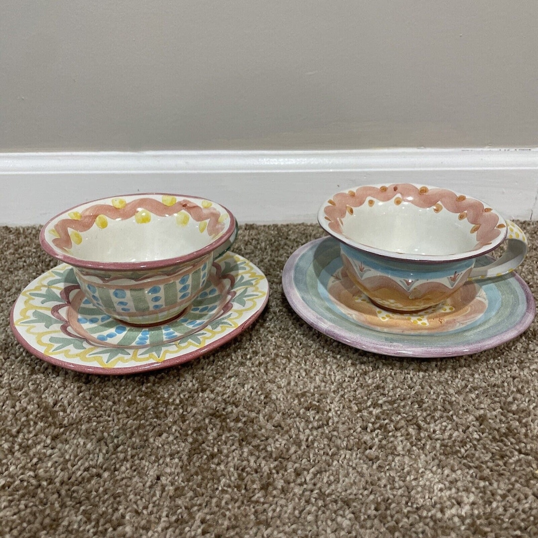 Set of 2 VTG Mackenzie Child Tea Cup and Flat Rim Saucer Brittany ...