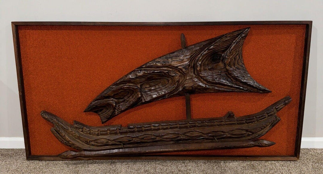 VTG Witco Outrigger Ship Viking Tiki Wood Carved Wall Hanging Art 1960s ...
