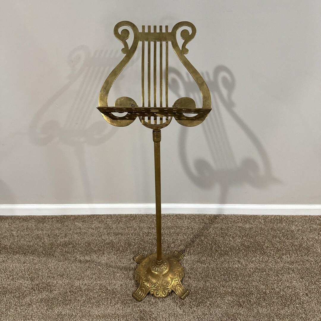 Vintage Antique Adjustable Brass Sheet Music Lyre Harp Footed Stand 32 ...