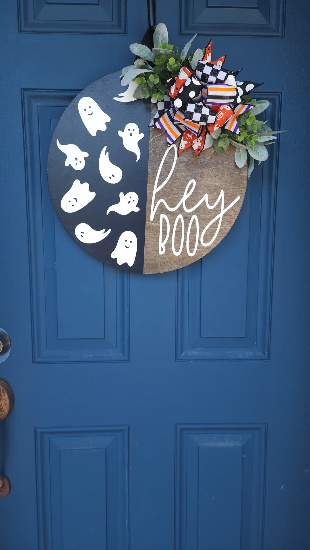Hey Boo Door Hanger Halloween Front Door Decor Halloween - Etsy