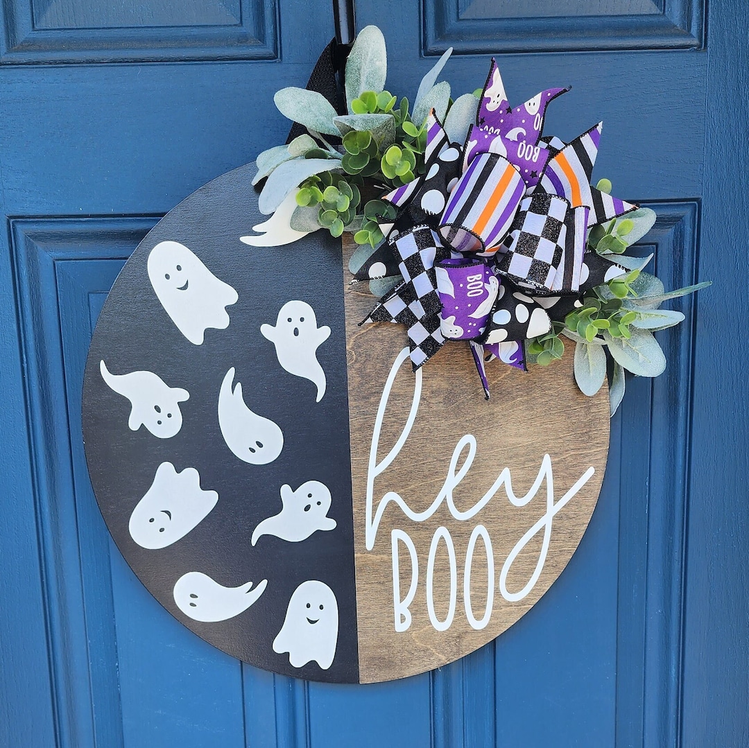 Hey Boo Door Hanger | Halloween Front Door Decor | Halloween Door ...
