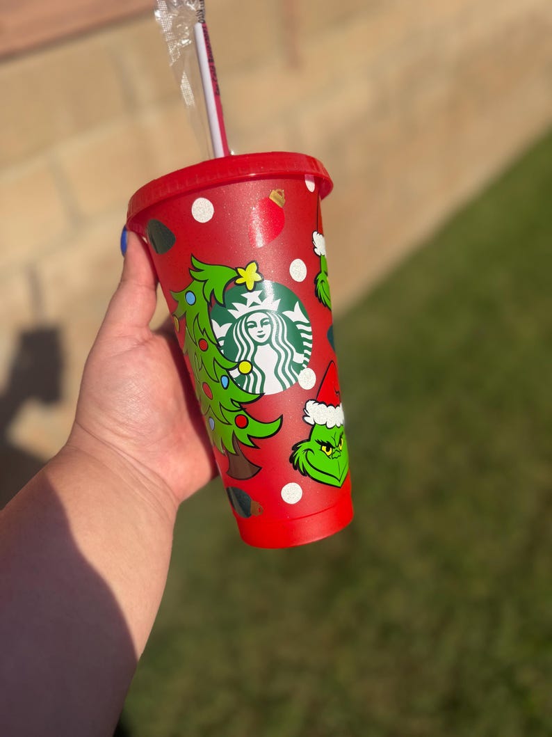 Grinch Xmas Cold Cup | Starbucks Grinch Cup | Red Glitter Grinch Cup ...