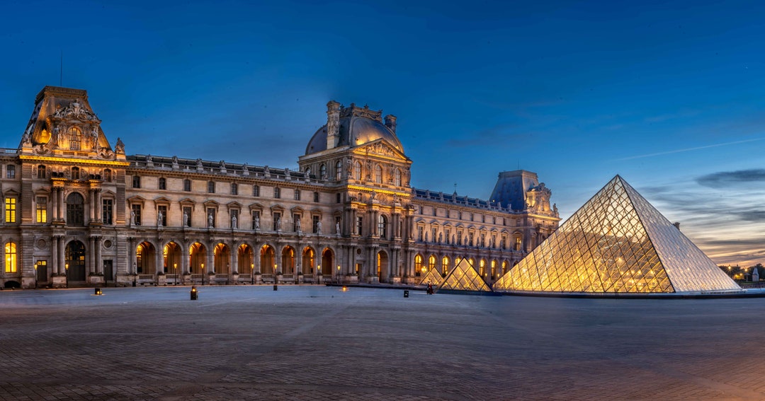 Love at Le Louvre, the Red Dress Bathed in Blue - Colour Photo Wall Art ...