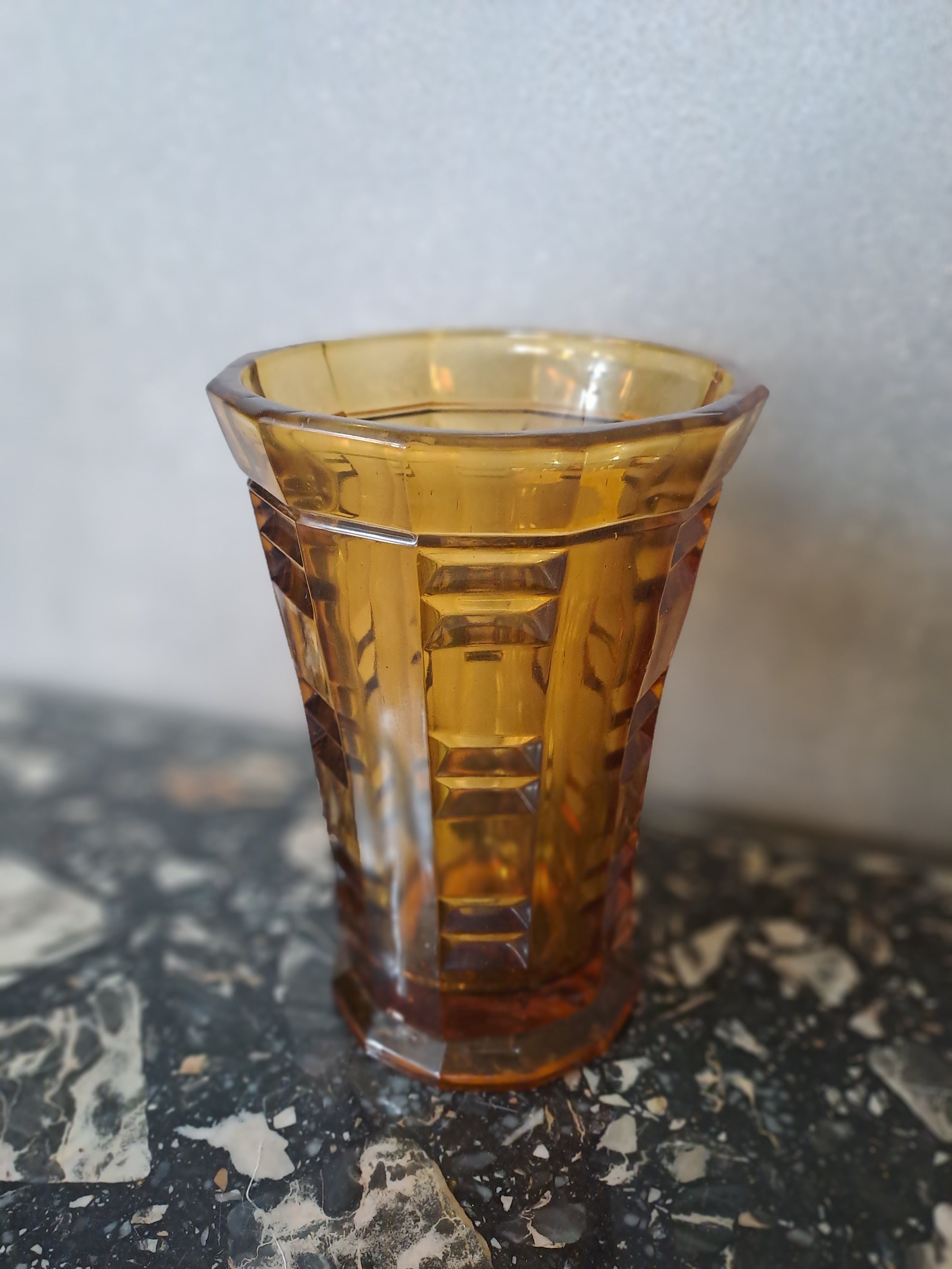 Art Deco Glass Vase Molded Pressed Amber Color France - Etsy