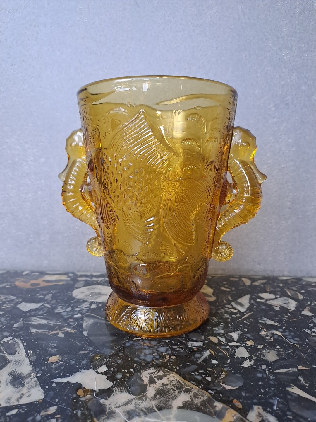 Barolac Glass Vase Josef Inwald 40s Boheme Pressed Molded Amber ...
