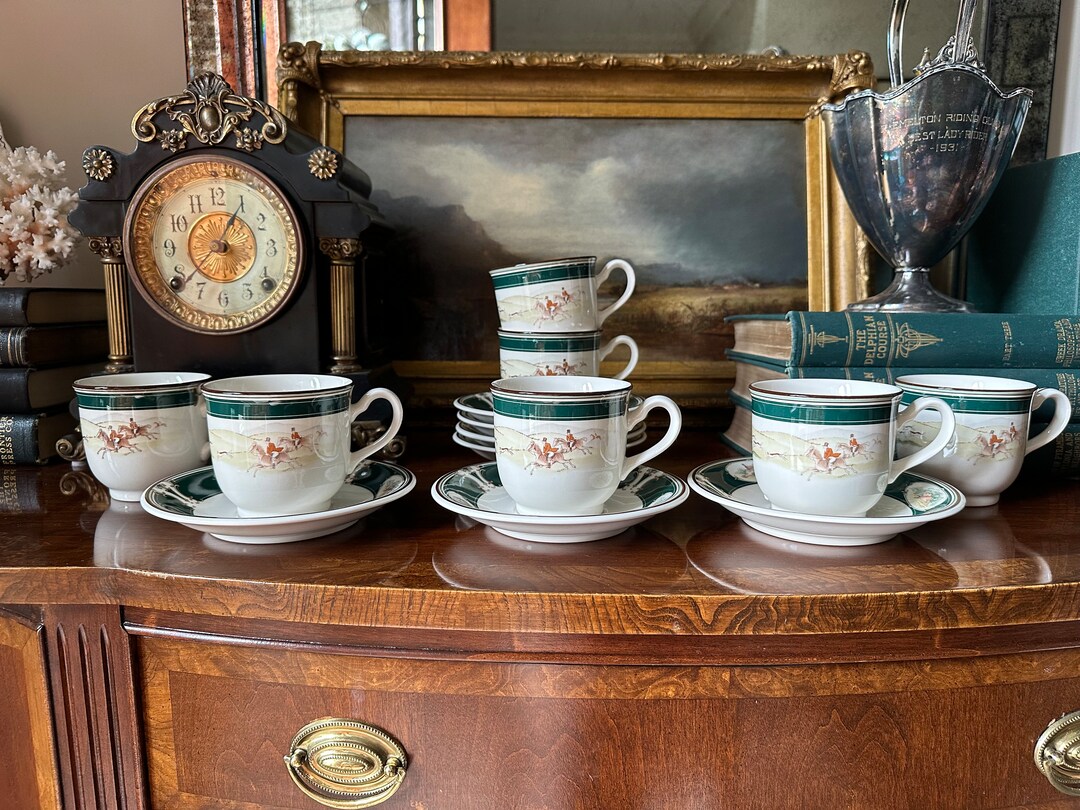 Vintage Fox Hunt Tea Cups and Saucers, Set of 7, pursuit by Keltcraft ...