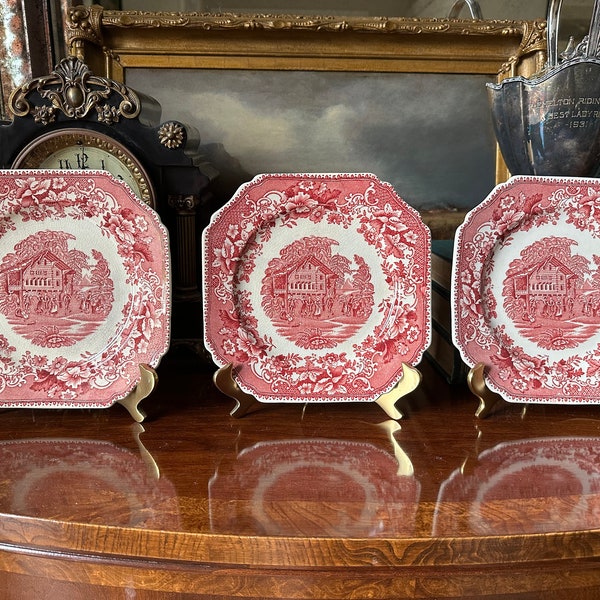 Red Transferware Plates - Etsy