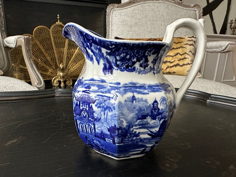 Antique Flow Blue Pitcher by Wedgwood Etruria England, Chinese Pattern ...