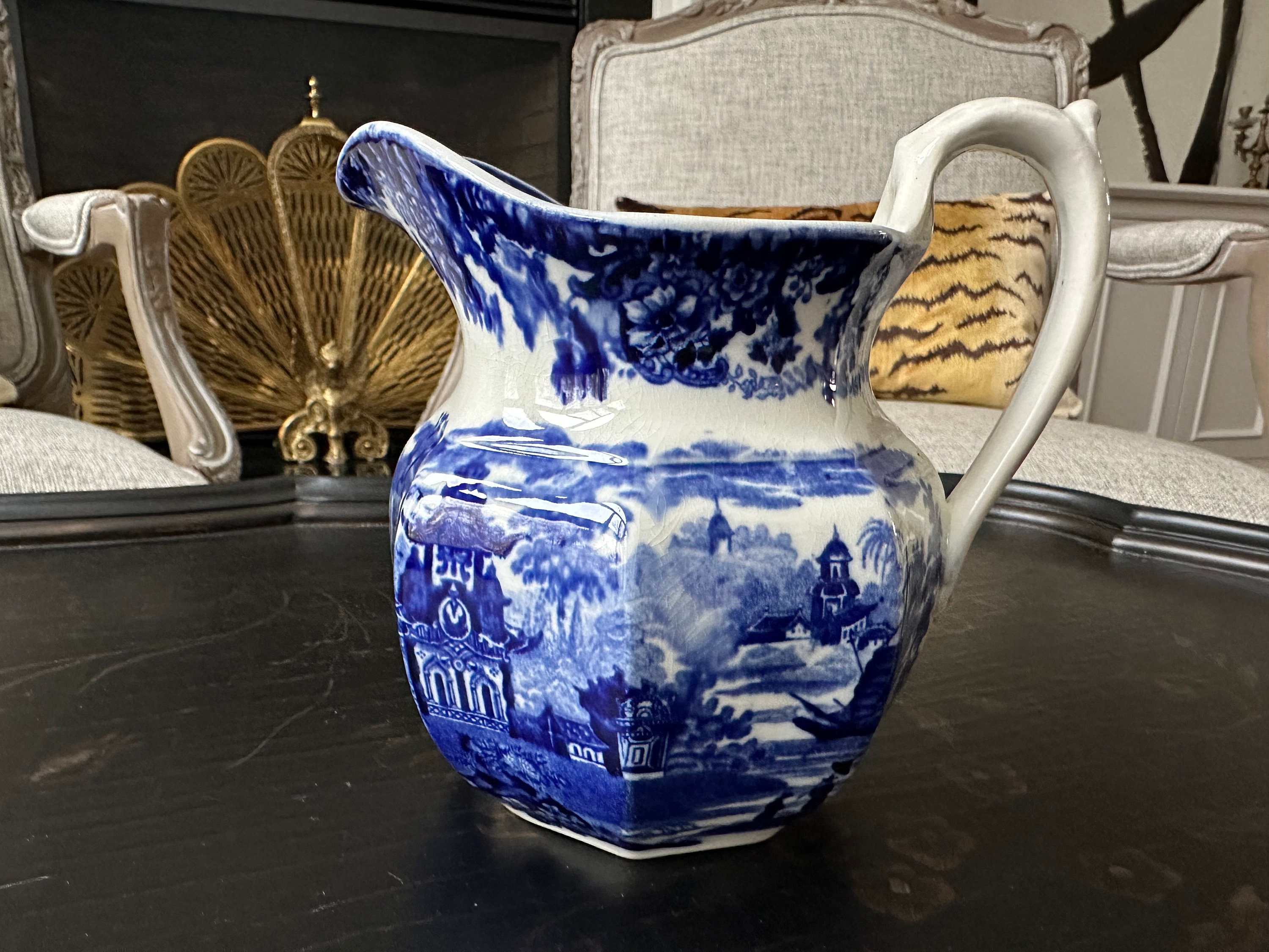 Antique Flow Blue Pitcher by Wedgwood Etruria England, Chinese Pattern ...
