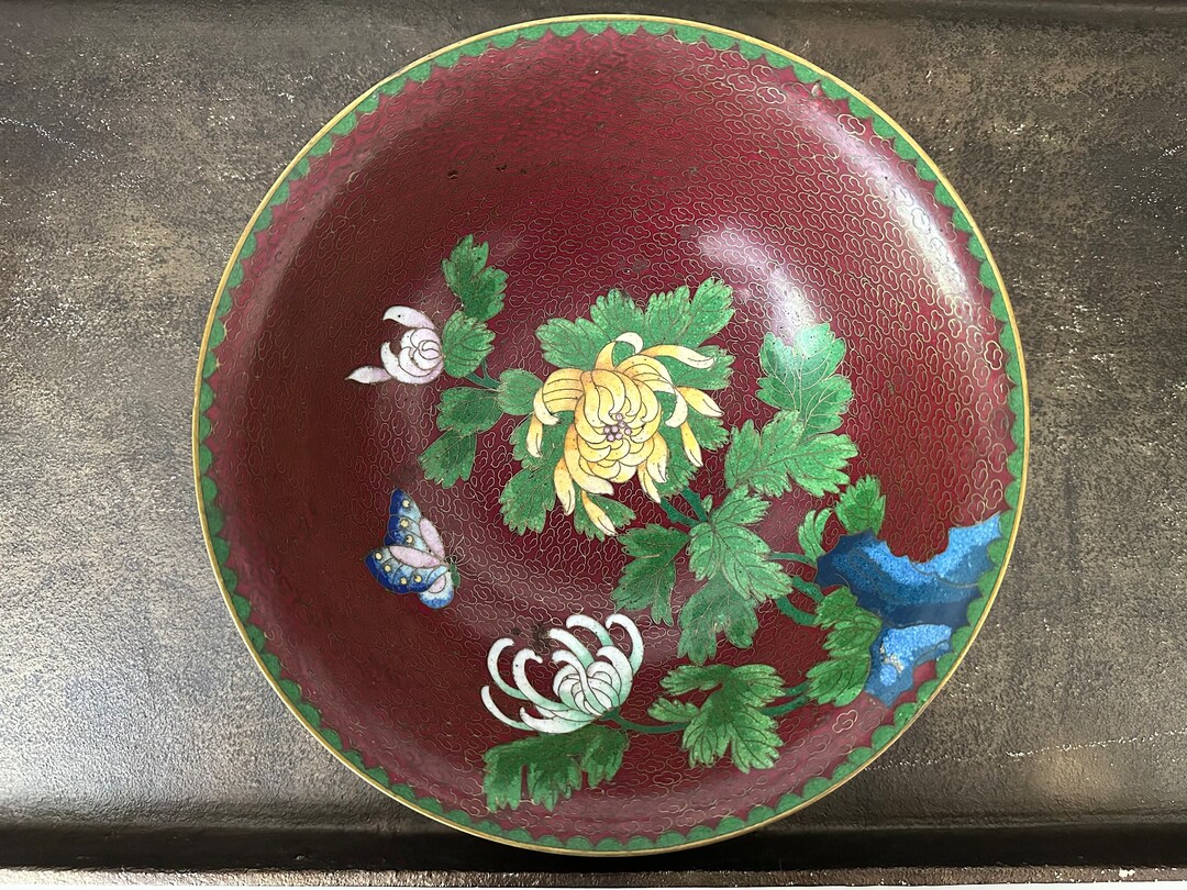 Vintage Chinese Cloisonne Bowl, 8 W Champleve Cloisonne Decorative ...
