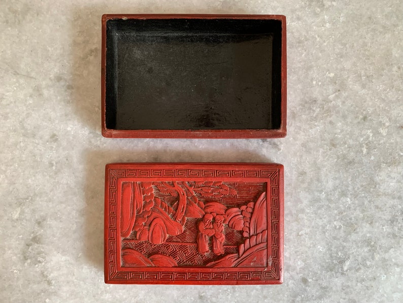 Vintage Chinese Cinnabar Box, Circa 1920s-1930s Red Chinoiserie ...