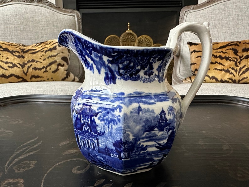 Antique Flow Blue Pitcher by Wedgwood Etruria England, Chinese Pattern ...
