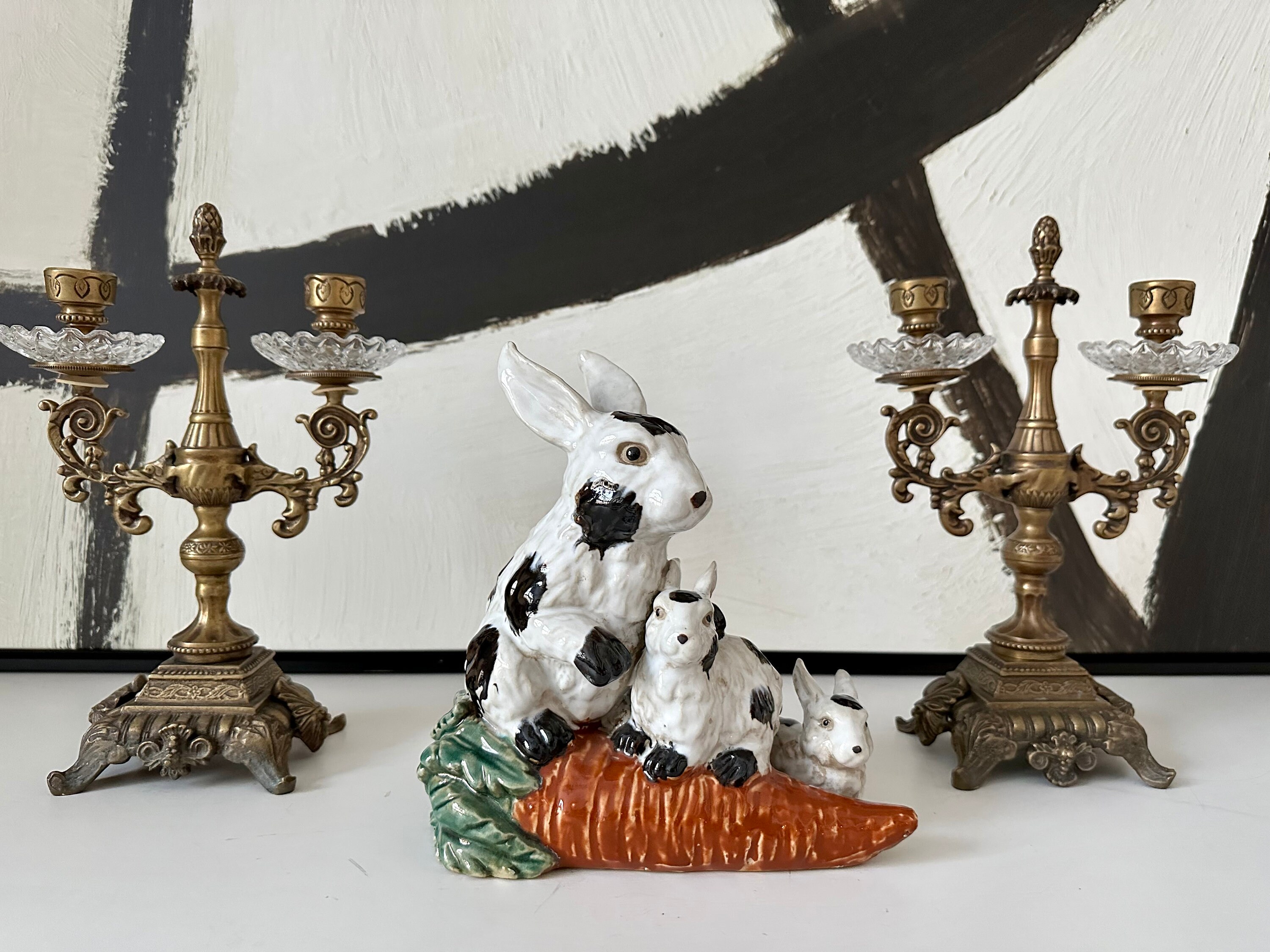 Vintage Staffordshire Style Rabbit Statue, 9 H Majolica Style Rabbit ...