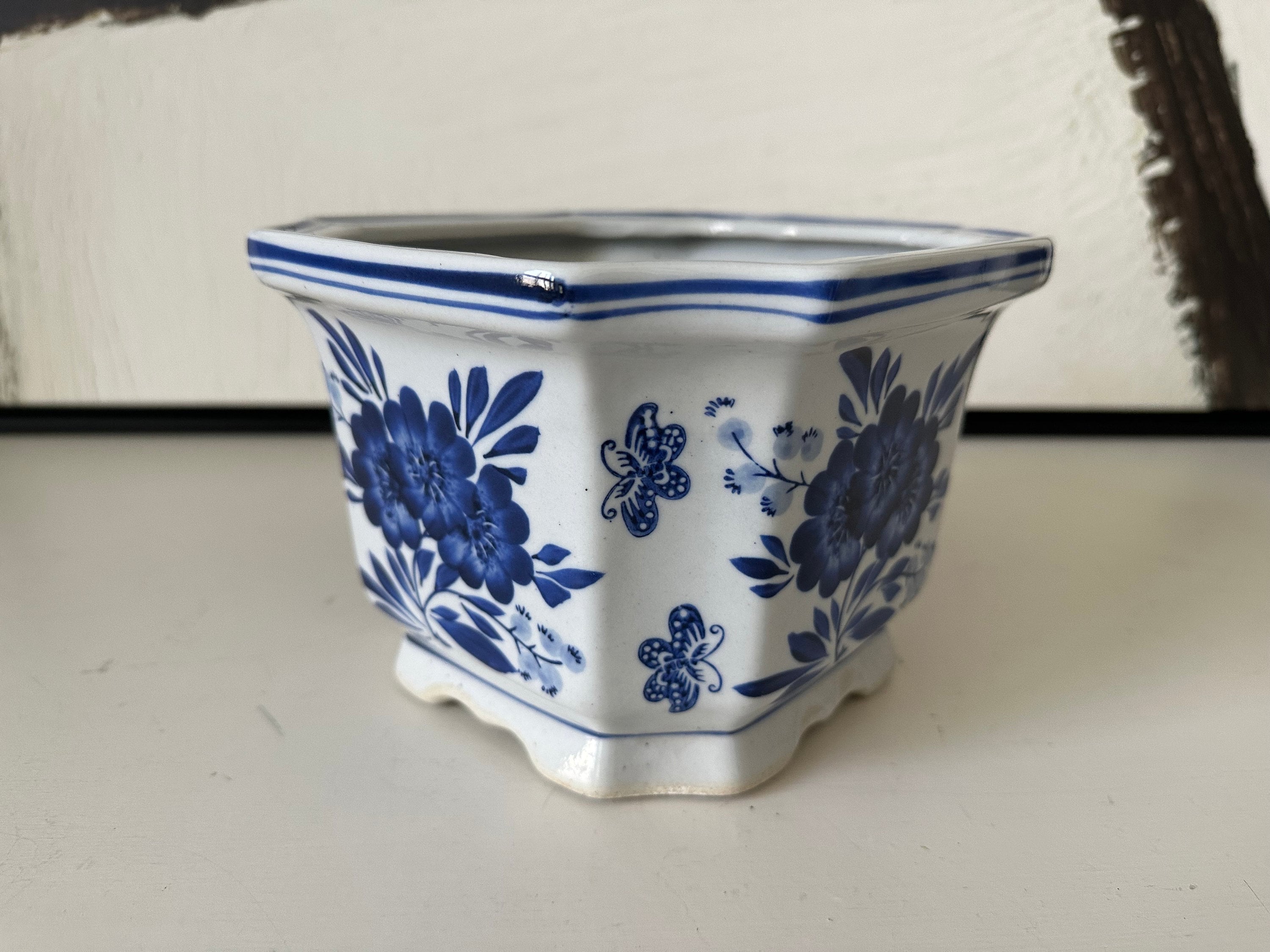 Vintage Blue and White Planter Chinoiserie Cachepot Orchid - Etsy