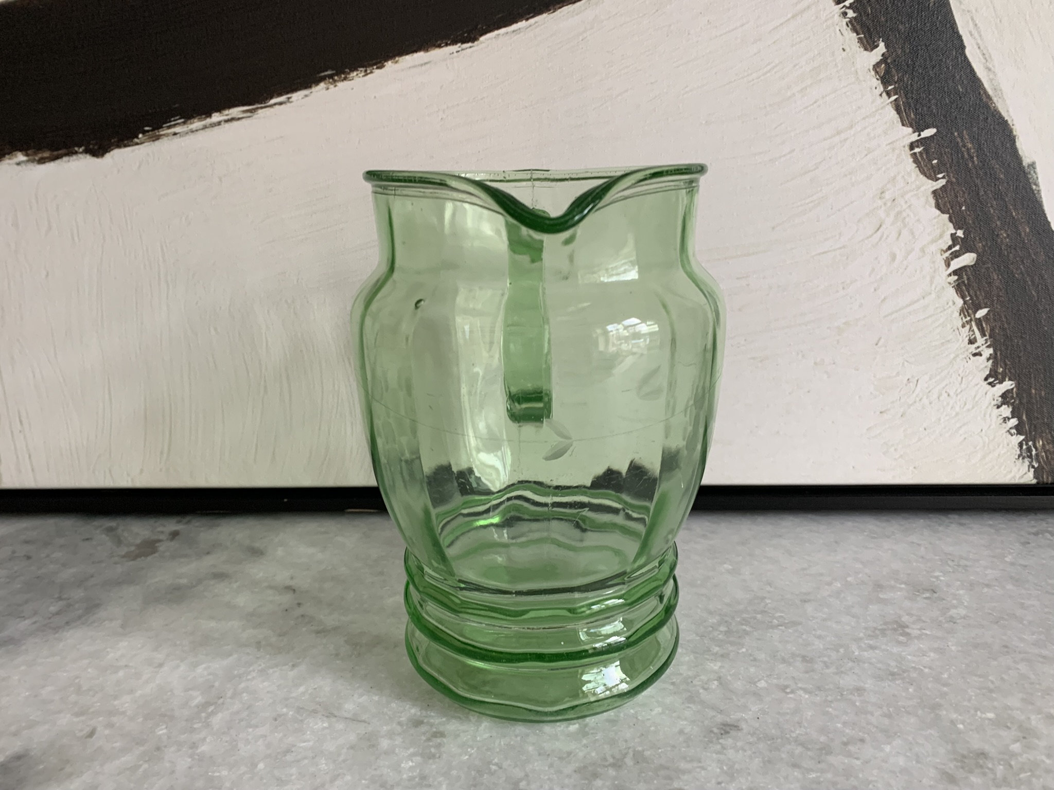 Green Depression Glass Pitcher