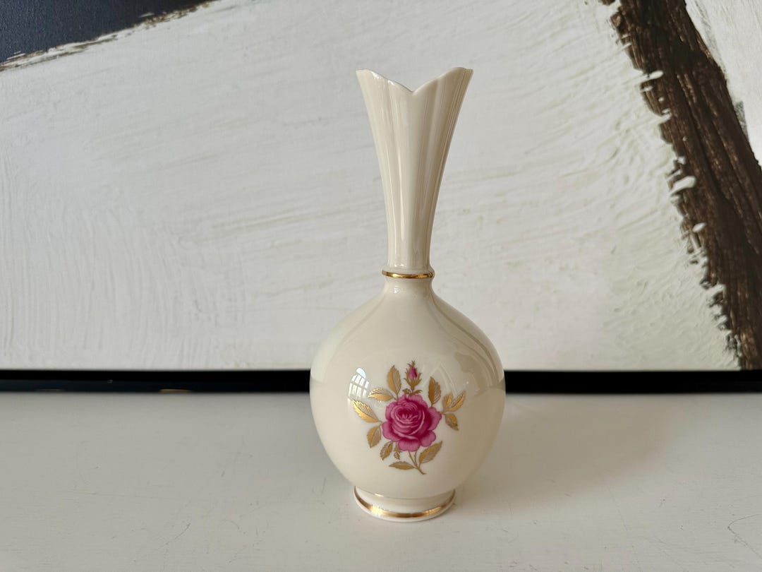 Vintage Lenox Bud Vase, Pink Rose Pattern, Hand Painted 24K Gold ...